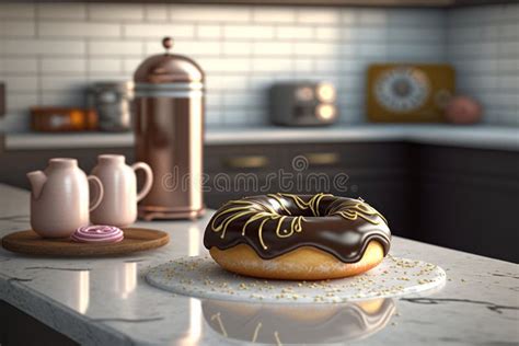 Donut With Chocolate Icing With Sprinkles Decoration Ai Generative