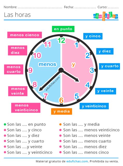 Aprender Las Horas Del Reloj Actividades Gratis En Pdf