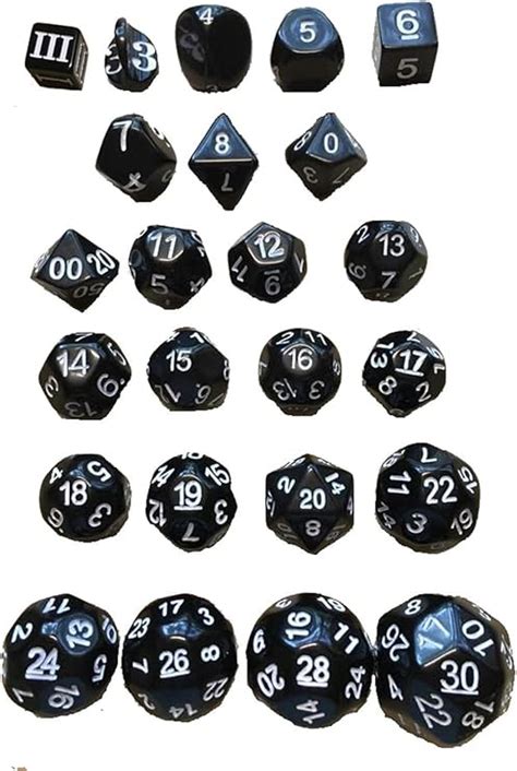 Black 24 Unusual Dice Set D3s D4 D5 D6 D7 D8 D10
