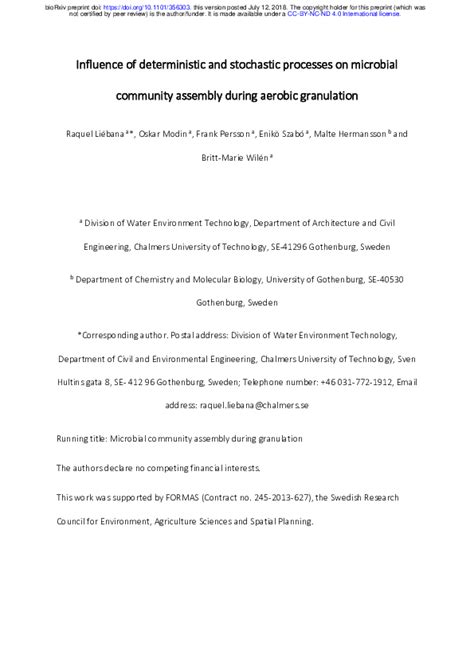 Pdf Influence Of Deterministic And Stochastic Processes On Microbial Community Assembly During