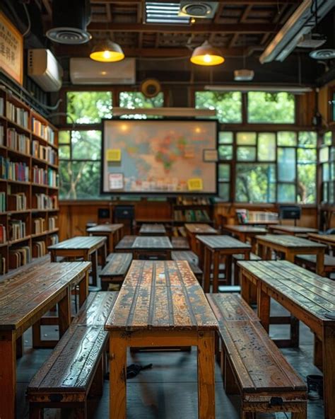 Premium Photo A Classroom With Projector Background