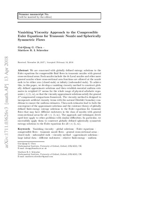Pdf Vanishing Viscosity Approach To The Compressible Euler Equations
