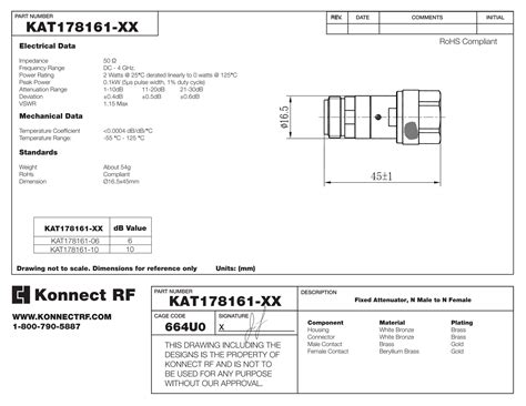 Fixed Attenuator N Male Female 50 Ohm DC 4 GHz 2 Watts 10 DB Bidirectional KonnectRF
