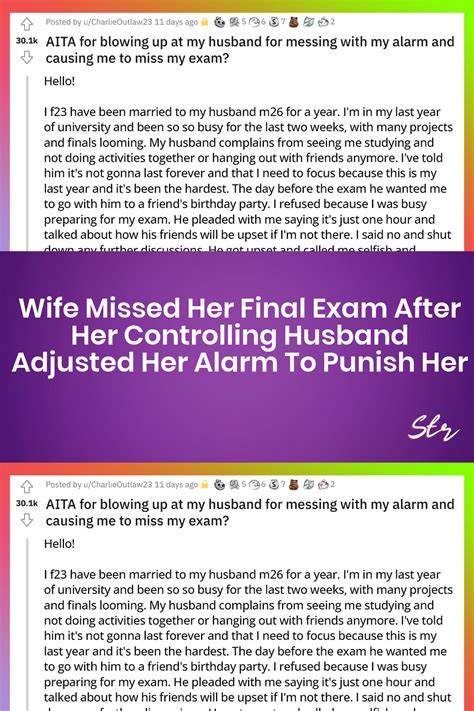 Wife Missed Her Final Exam After Her Controlling Husband Adjusted Her