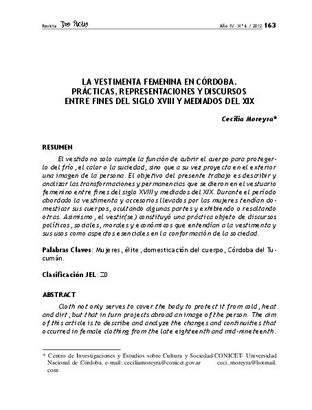Pdf La Vestimenta Femenina En CÓrdoba PrÁcticas Representaciones Y