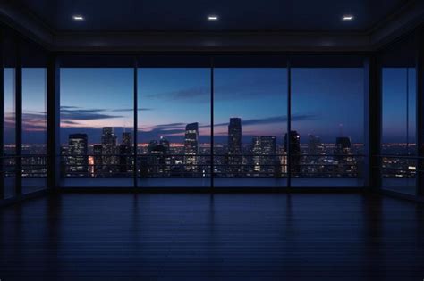 Empty Illuminated Apartment At Night Premium Ai Generated Image