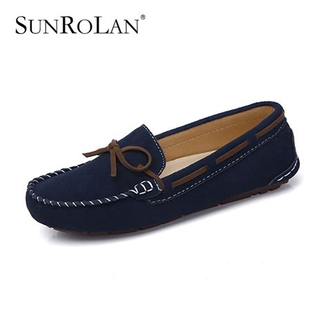 Sunrolan 2017 Spring Women Suede Loafers Slip On Ladies Moccasins