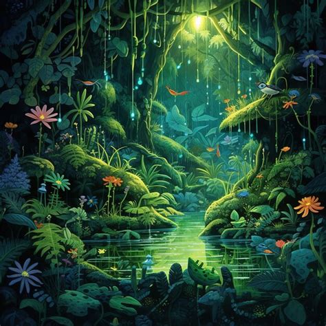 Premium Ai Image Jungle Scene Illustration