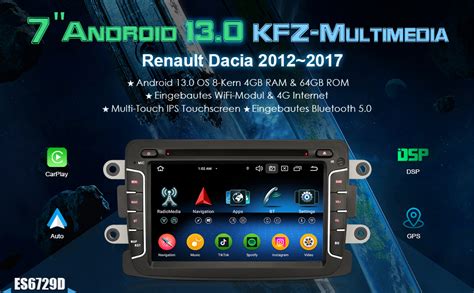 Erisin 8 Kern 4GB 64GB Android 14 Autoradio GPS Navi für Renault Dacia