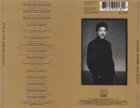 Cd Lionel Richie Back To Front Album 1cd Set 1992 Made In France