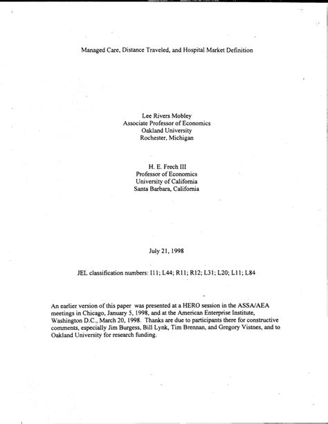 Pdf Managed Care Distance Traveled And Hospital Market Definition