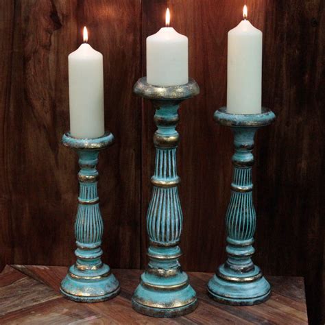 Vintage Kandelaar Turquoise Goud Kaars Houder 30cm Hoog Bol