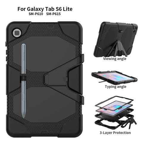 SDTEK Rugged Case For Samsung Galaxy Tab S6 Lite Cover Stand Built In Screen Protector Black