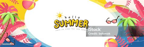 여름 열대 해변 분위기가 있는 여름 프로모션 포스터 배너 쇼핑에 대한 스톡 벡터 아트 및 기타 이미지 쇼핑 여행 주제 3차원 형태 Istock