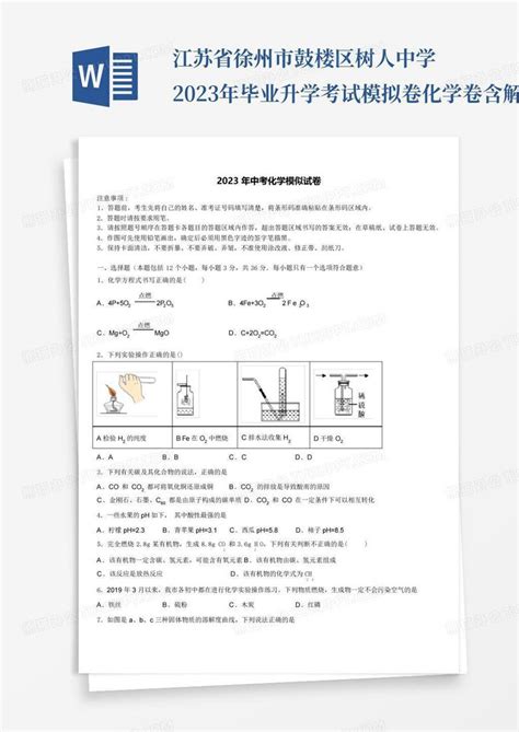 江苏省徐州市鼓楼区树人中学2023年毕业升学考试模拟卷化学卷含解析百word模板下载编号lxrykjmz熊猫办公