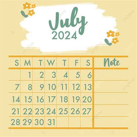 2024 年 7 月日曆模板下載，設計範本素材在線下載