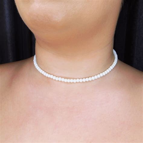 White Choker Beaded Choker Necklace Minimalist Choker Glass Beads