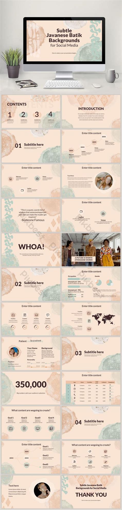 Subtle Javanese Batik Backgrounds For Social Media Presentation Brown PowerPoint PPTX Template