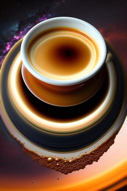 Premium Ai Image A Cup Of Coffee Is On Top Of A Stack Of Three Plates