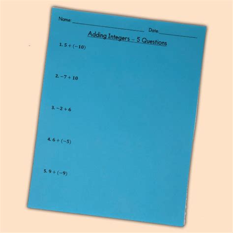 My Math Resources Free Beginners Adding Integers Worksheets Integers