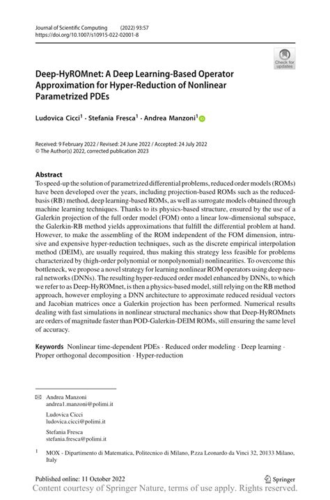 PDF Deep HyROMnet A Deep Learning Based Operator Approximation For