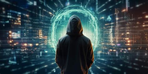 Premium Photo Hacker In The Black Hood In The Server Room