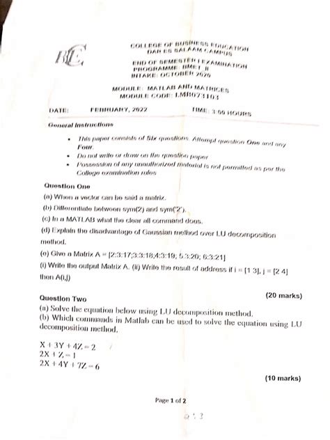 Past Paper Matlab Etc Pdf