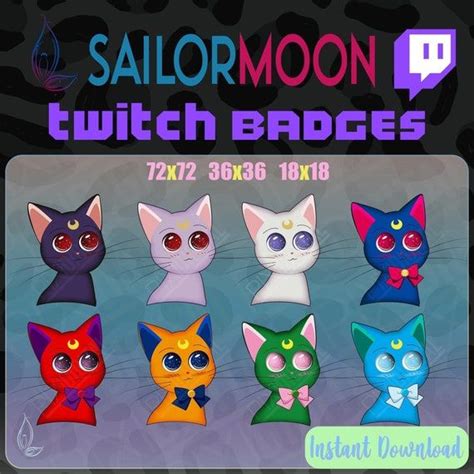 Sailor Moon Inspired Twitch Badges Cat Sub Badges 8 Cheer Badges Cute