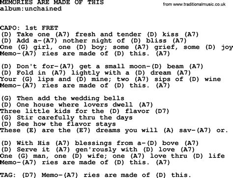 Johnny Cash Song Memories Are Made Of This Lyrics And Chords
