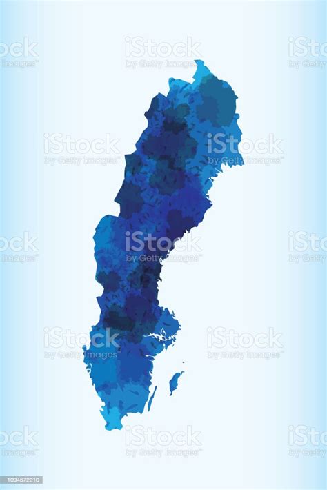瑞典水彩地圖向量插圖藍色在輕的背景上使用畫筆在紙頁向量圖形及更多水彩畫圖片 水彩畫 瑞典 地圖 Istock