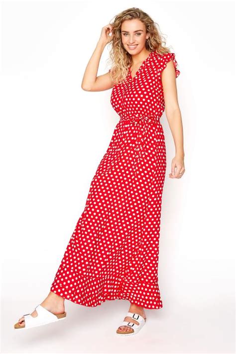 Lts Red Polka Dot Wrap Maxi Dress Long Tall Sally