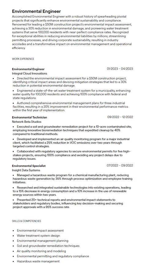 1 Environmental Engineer Resume Examples [with Free Templates]