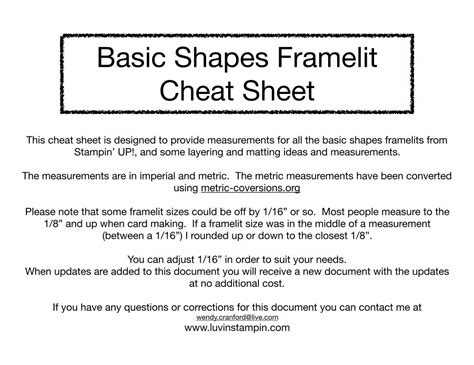 pdf basic shapes framelit cheat sheet stampin up tutorials