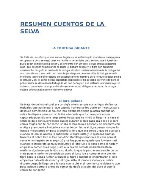 Resumen Cuentos De La Selva