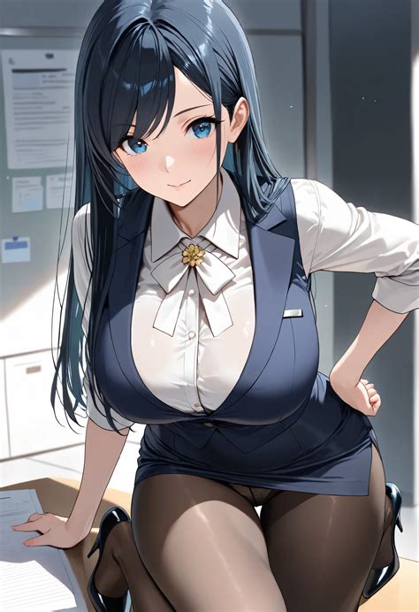 Anime Girl With Blue Hair And Black Stockings Sitting On A Desk Seaart Ai