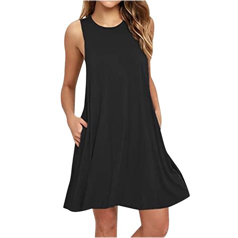 Shiusina Fashion Women O Neck Casual Solid Pockets Sleeveless Above