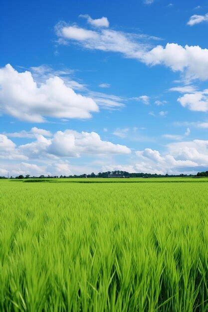 Premium Ai Image A Field Of Green Grass Under A Blue Sky
