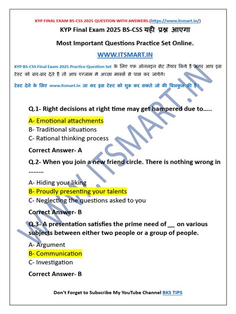 Kyp Final Exam 2025 Bs Css Pdf Cognition Behavioural Sciences