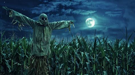 A Sinister Scarecrow Stands Ominously In A Moonlit Cornfield Encircled