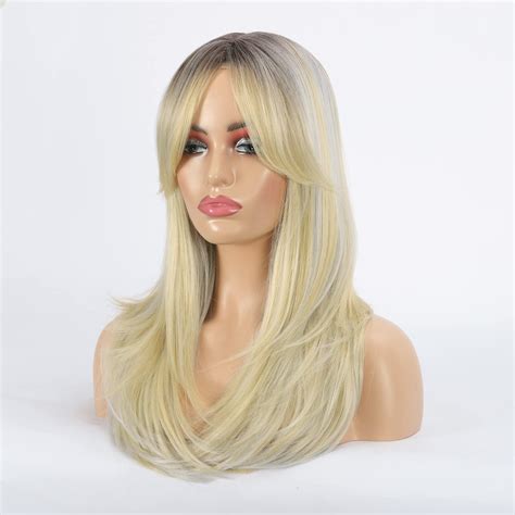 Luoleina Long Blonde Wig With Bangs For Women Synthetic Layered Hair