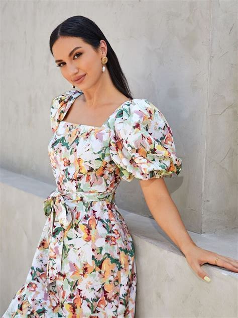 EMERY ROSE Floral Print Dress With Puff Sleeves