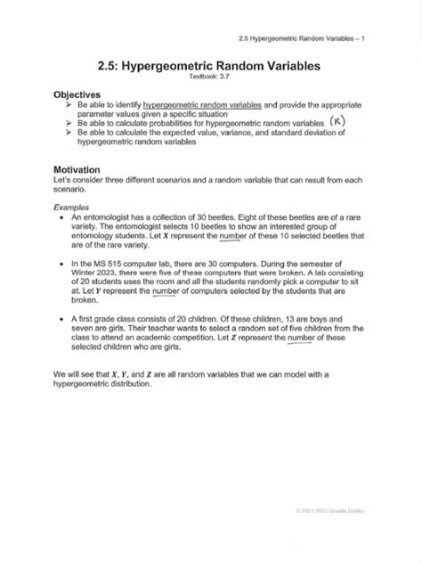 25 Hypergeometric Random Variables Completed Pdf