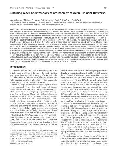 Diffusing Wave Spectroscopy Microrheology Of Actin Filament