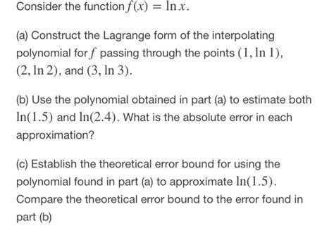 Solved Consider The Function F X In X A Construct The Chegg Com
