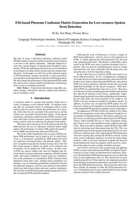 Pdf Em Based Phoneme Confusion Matrix Generation For Low Resource