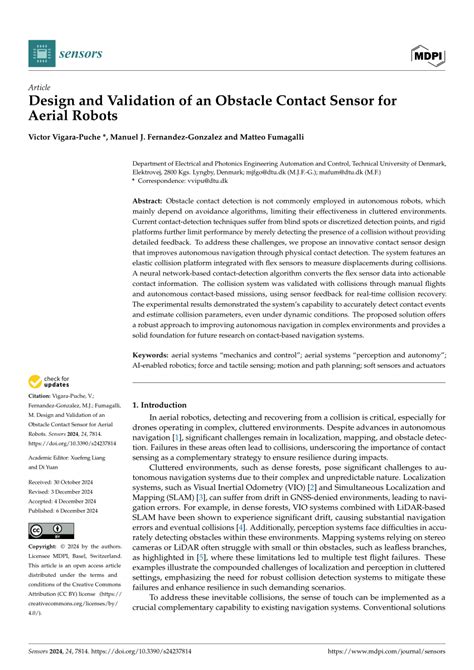 PDF Design And Validation Of An Obstacle Contact Sensor For Aerial Robots