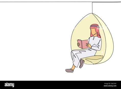 Single Continuous Line Drawing Arab Man Sitting Relaxed In Hanging