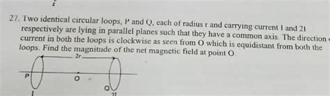 27 Two Identical Circular Loops P And Q Each Of Radius R And Carrying