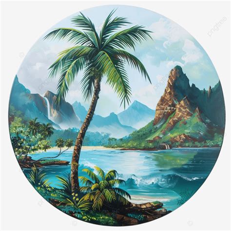 야자수와 산이 있는 열대 섬 그림 페인트 등 야자수 섬 Png 일러스트 및 이미지 에 대한 무료 다운로드 Pngtree