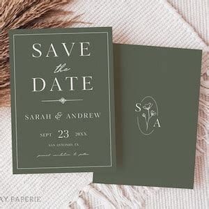 Olive Green Save The Date Card Template Minimalist Classic Save Our